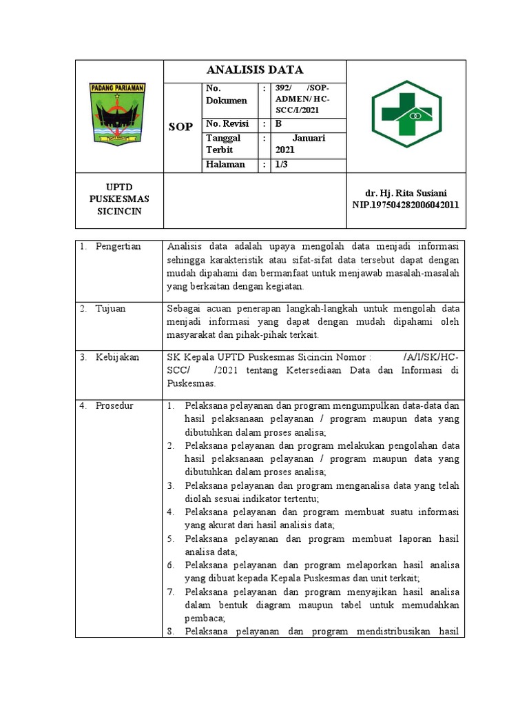 SOP Analisis Data Puskesmas Sicincin | PDF | Teknologi & Rekayasa