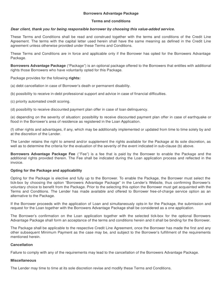 Borrowers Advantage Package Overview | PDF | Loans | Line Of Credit