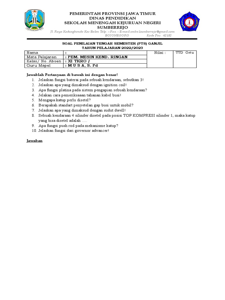 Soal PMKR PTS Ganjil Kelas Xi Soal 2022.2023 | PDF