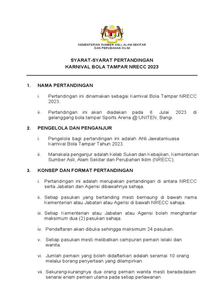 Syarat Pertandingan Bola Tampar Nrecc 2023 V2 | PDF