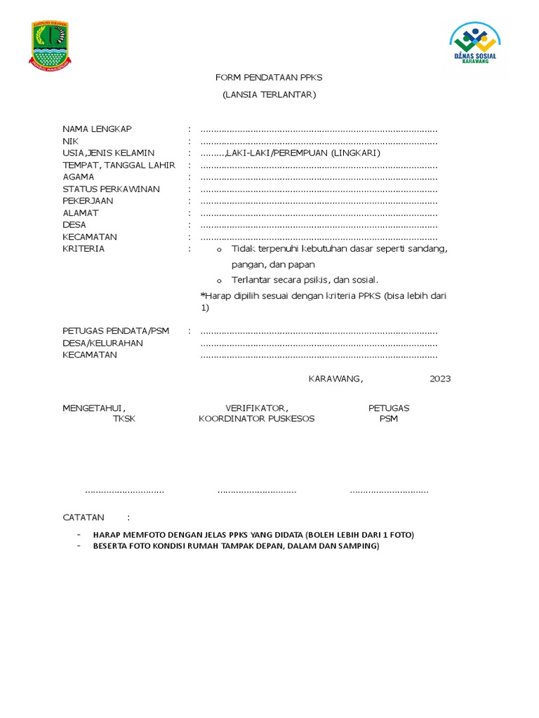 Form Pendataan PPKS (Lansia) | PDF