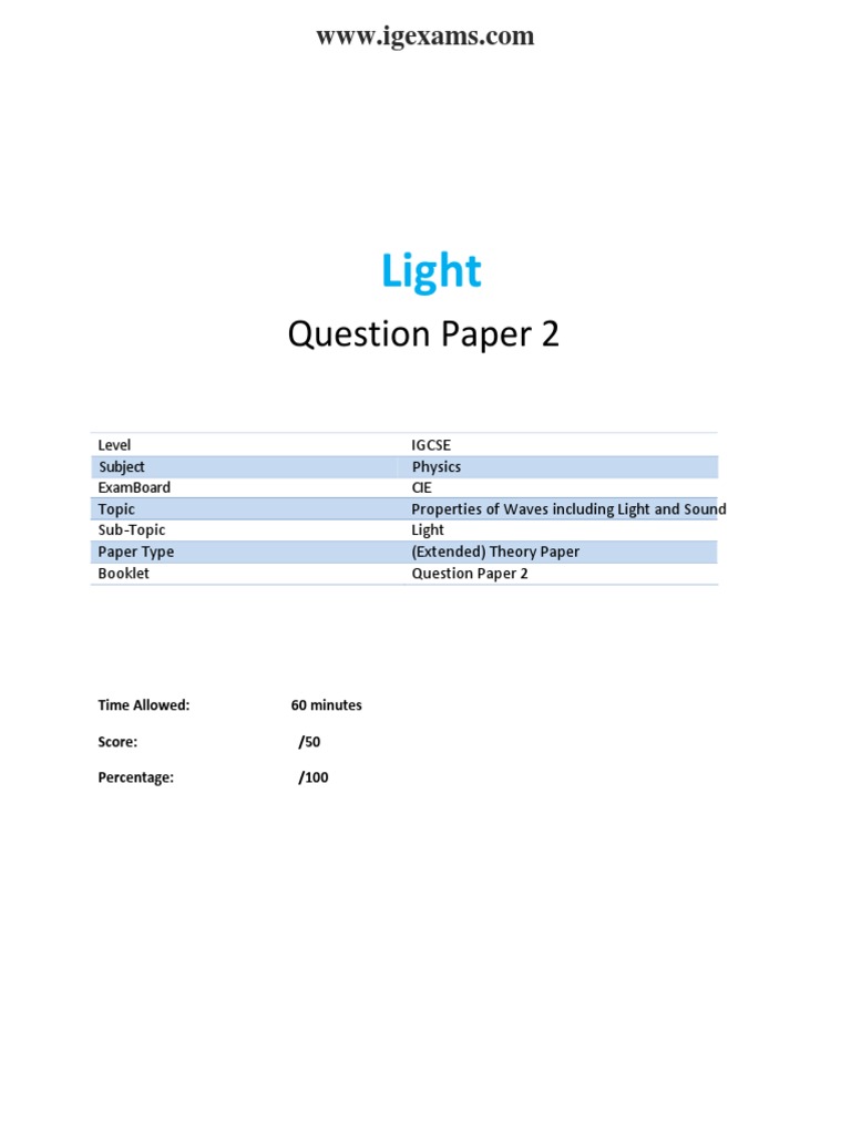 32.2 Light Cie Igcse Physics Ext Theory QP | PDF | Refraction | Optics
