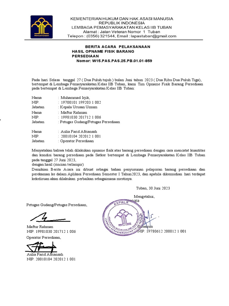 BA Opname Fisik Persediaan | PDF