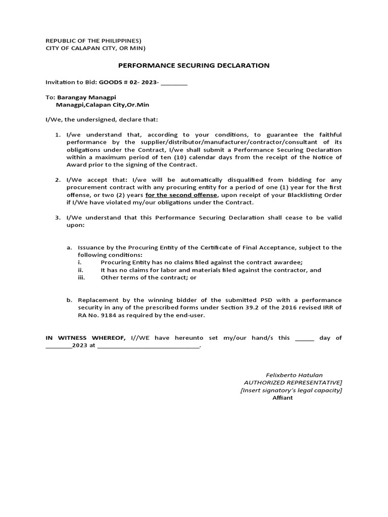 Bid Declaration | PDF Bid Declaration | PDF