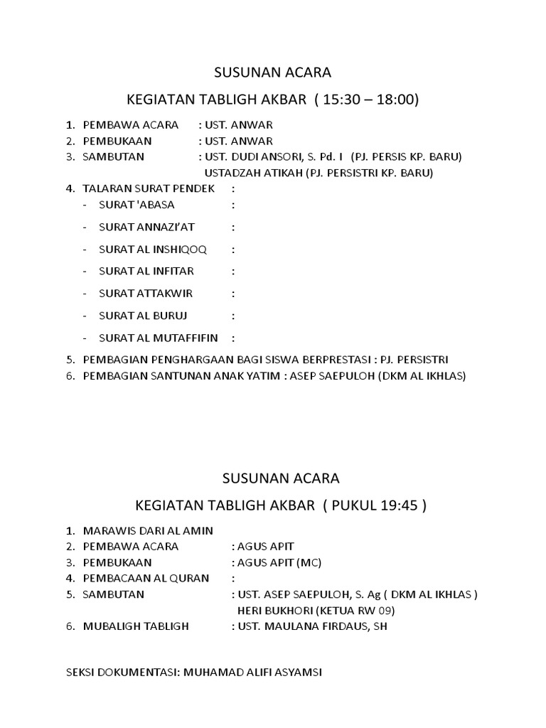 Susunan Acara | PDF