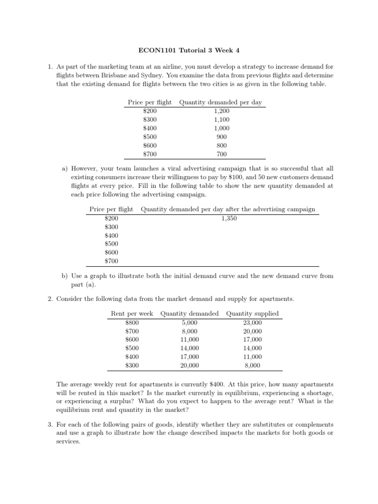 Tutorial 3 ECON1101 | PDF | Demand | Demand Curve