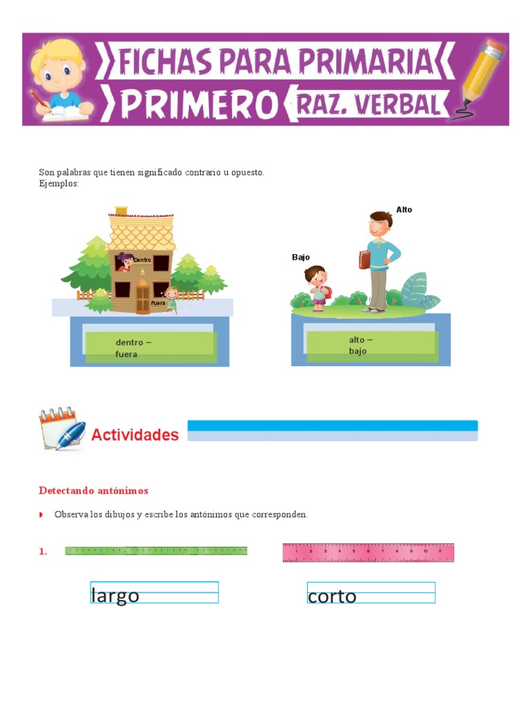 Actividades de Antónimos para Primer Grado | PDF