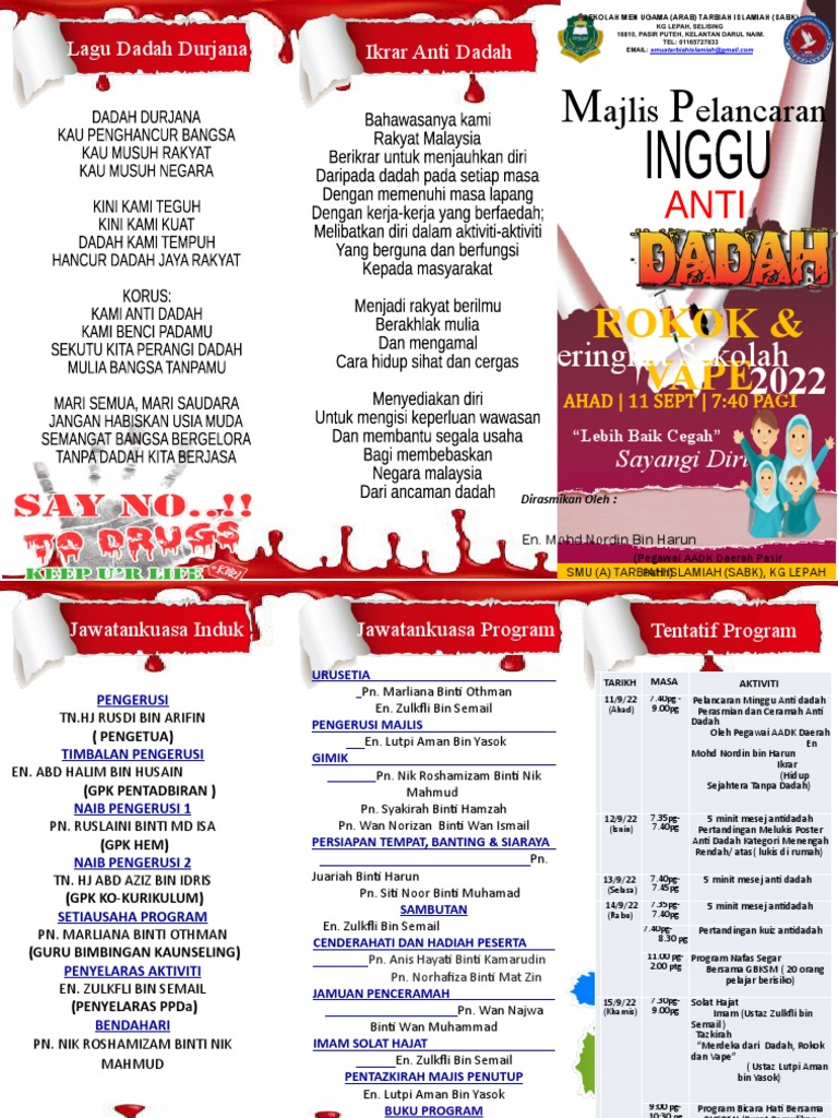 Brosur Minggu Anti Dadah Smuatis 2022 | PDF
