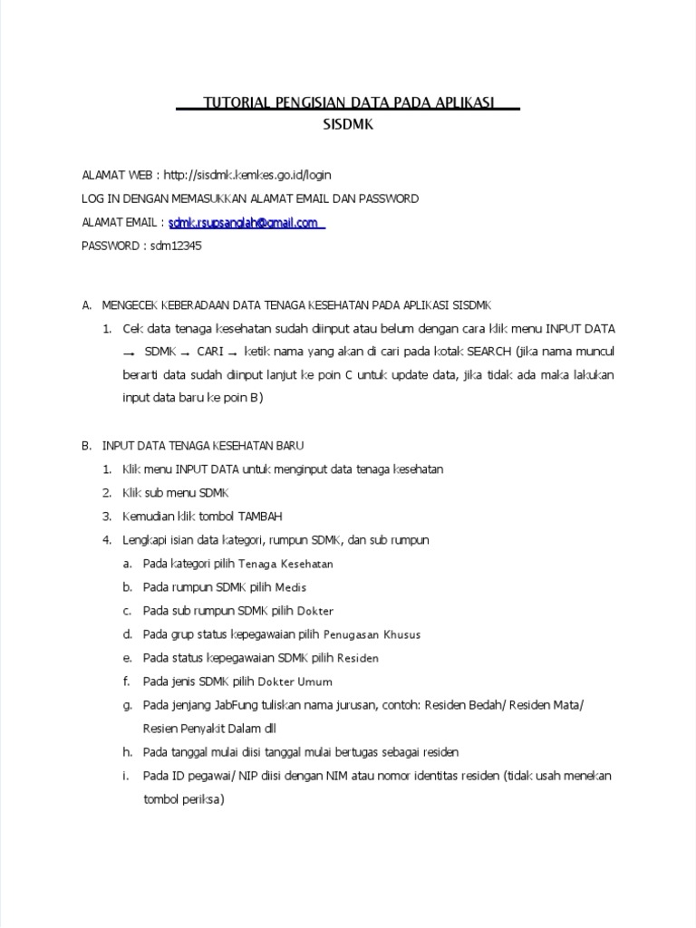 PDF Tutorial Pengisian Data Sisdmk | PDF