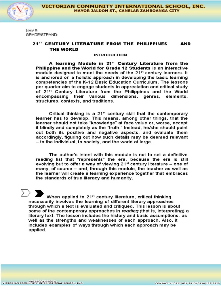 21st Century Literature Module for Grade 12 | PDF | Learning | Cognition