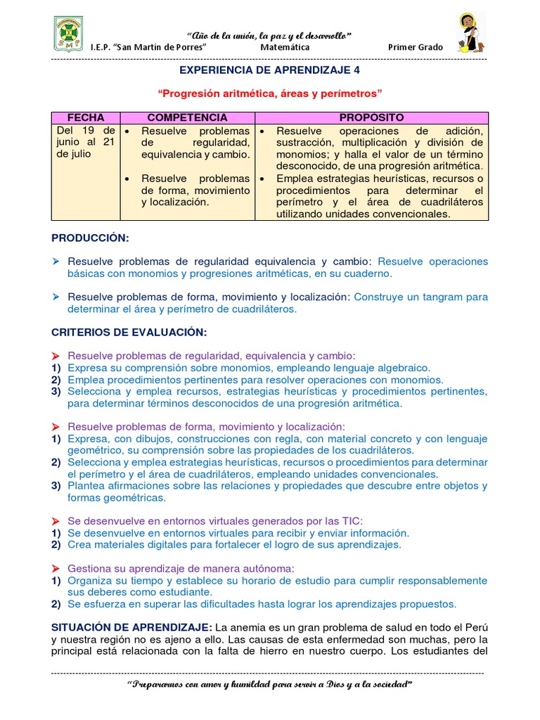 Fecha Competencia Propósito: Experiencia de Aprendizaje 4 | PDF | Multiplicación | Secuencia