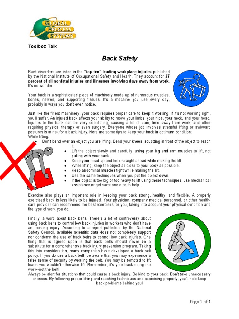 Toolbox - Back Safety | PDF | Occupational Safety And Health | Injury