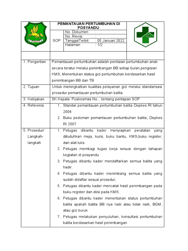 Sop Pemantauan Pertumbuhan Di Posyandu | PDF | Kesehatan Holistik