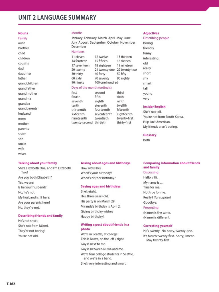 Unit 2 Language Summary | PDF | Grandparent | Human Development
