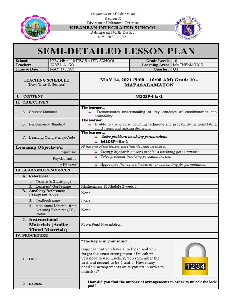 Semi Detailed Lesson Plan in Math 10 | PDF | Learning | Mathematics