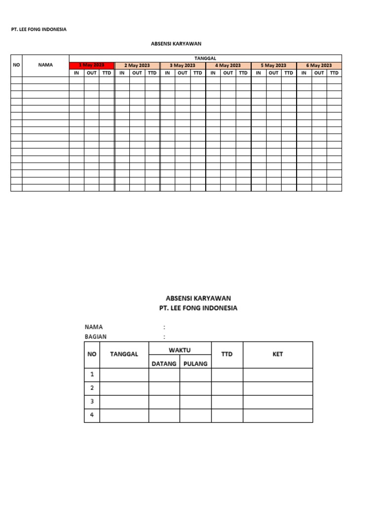Form Absensi Operator (Manual) | PDF