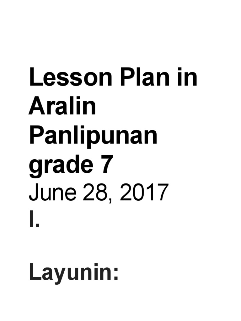 Lesson Plan In Aralin Panlipunan Grade 7 Pdf