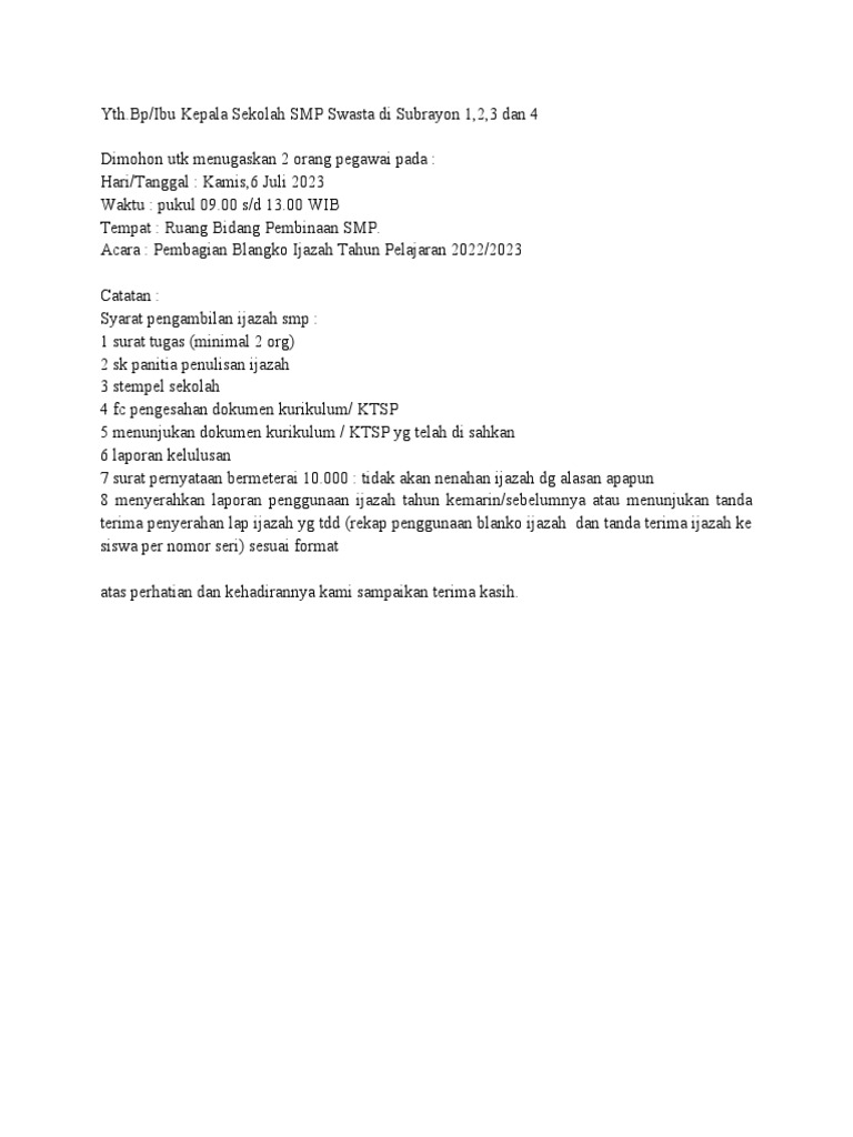 Syarat Ambil Blangko Ijasah | PDF