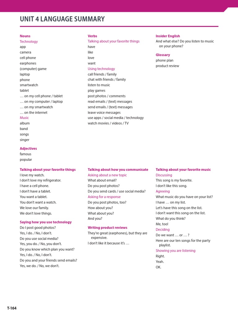 Unit 4 Language Summary | PDF | Telephone | Social Media