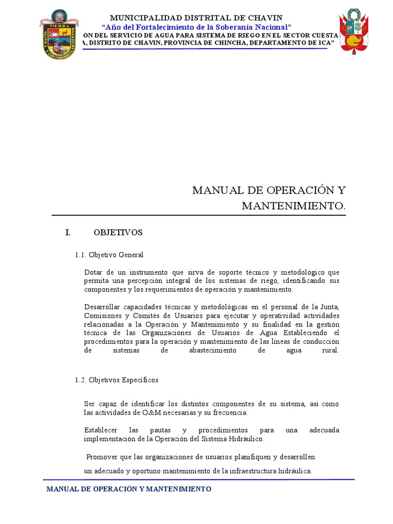 Manual de Operacion y Mantenimiento | PDF | Riego | Agua