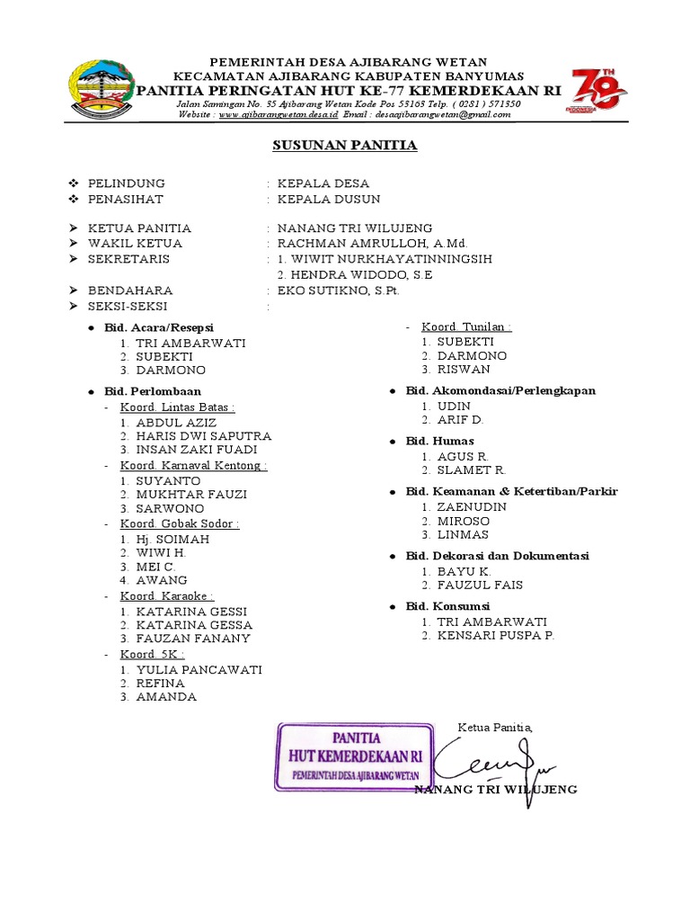 Panitia HUT Ke-77 Kemerdekaan RI Ajibarang | PDF