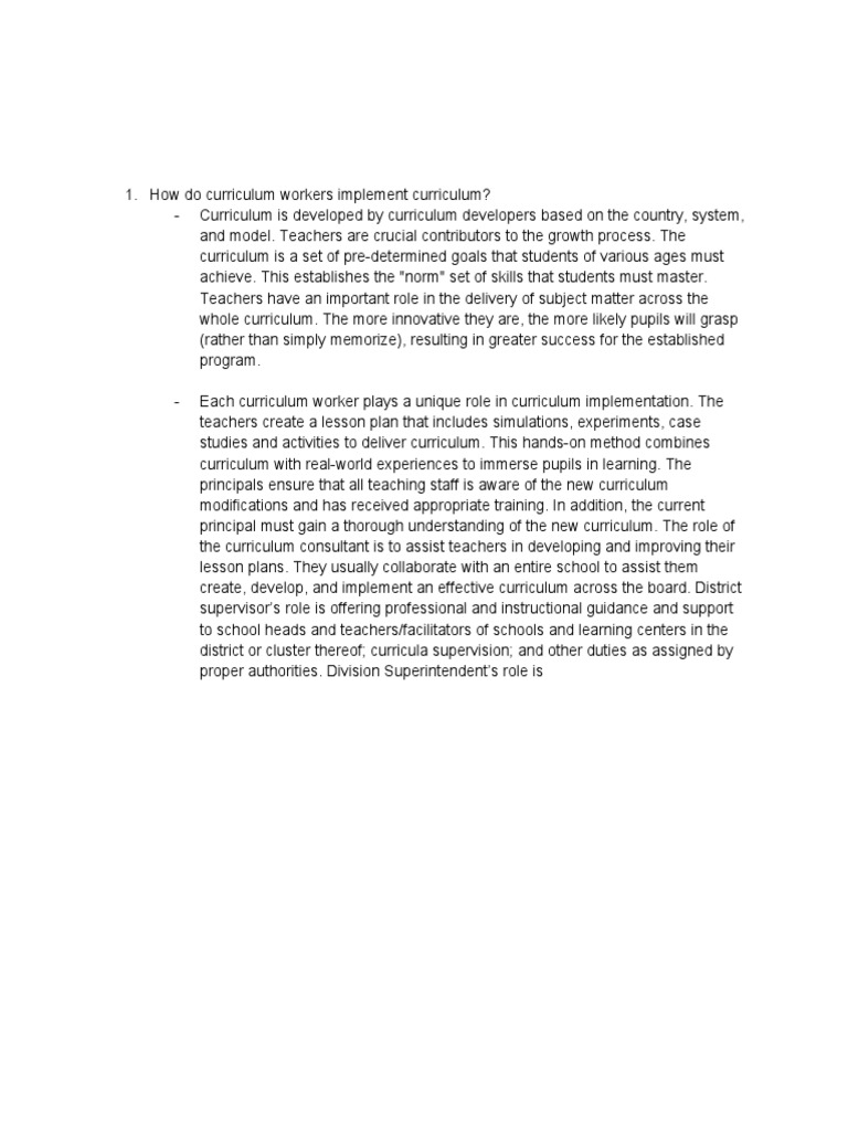 How Do Curriculum Workers Implement Curriculum | PDF