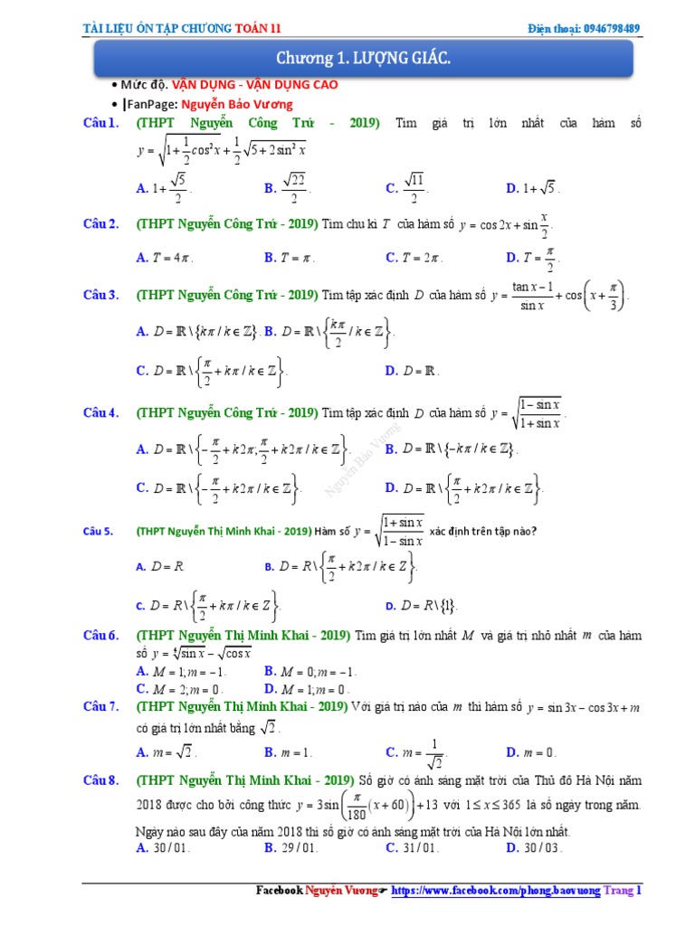 1D1-Lượng giác - mức độ 3-4-câu hỏi | PDF