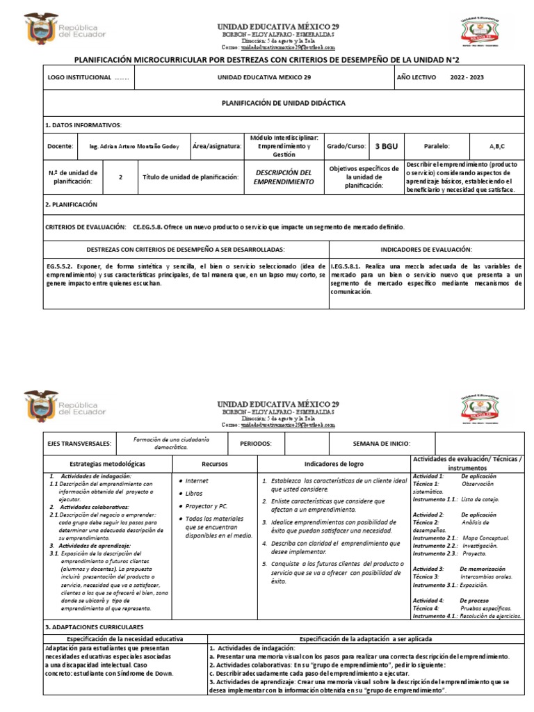 Planificación Microcurricular Por Destrezas Con Criterios de Desempeño ... Planificación Microcurricular Por Destrezas Con Criterios de Desempeño ...