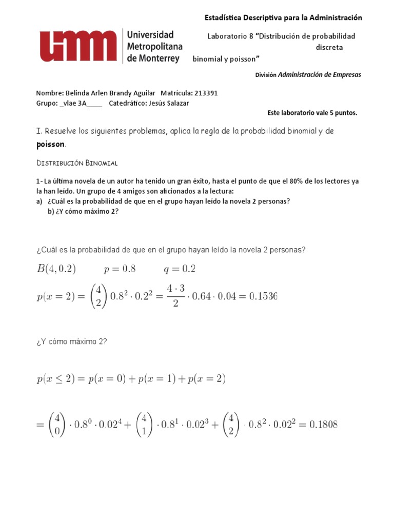 Lab 8 | PDF | Probabilidad | Teoría estadística