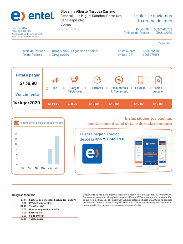 Total A Pagar: ¡Hola! Te Enviamos Tu Recibo Del Mes | PDF | Teléfonos ...