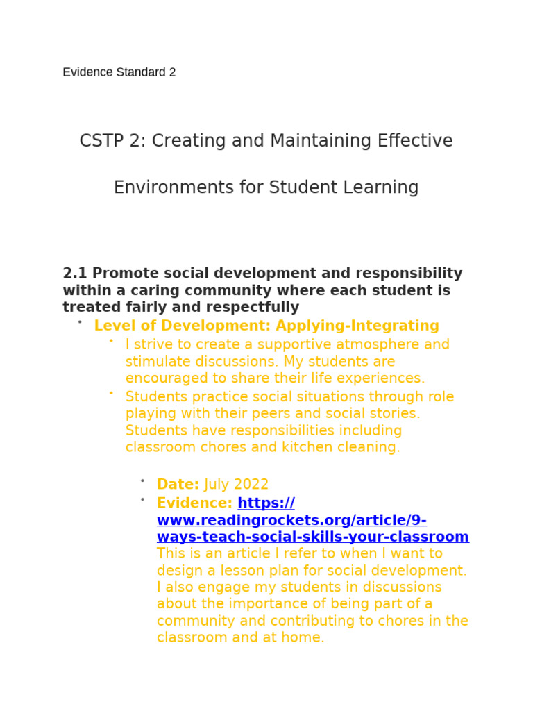 Evidence Standard 2 | PDF | Learning | Classroom
