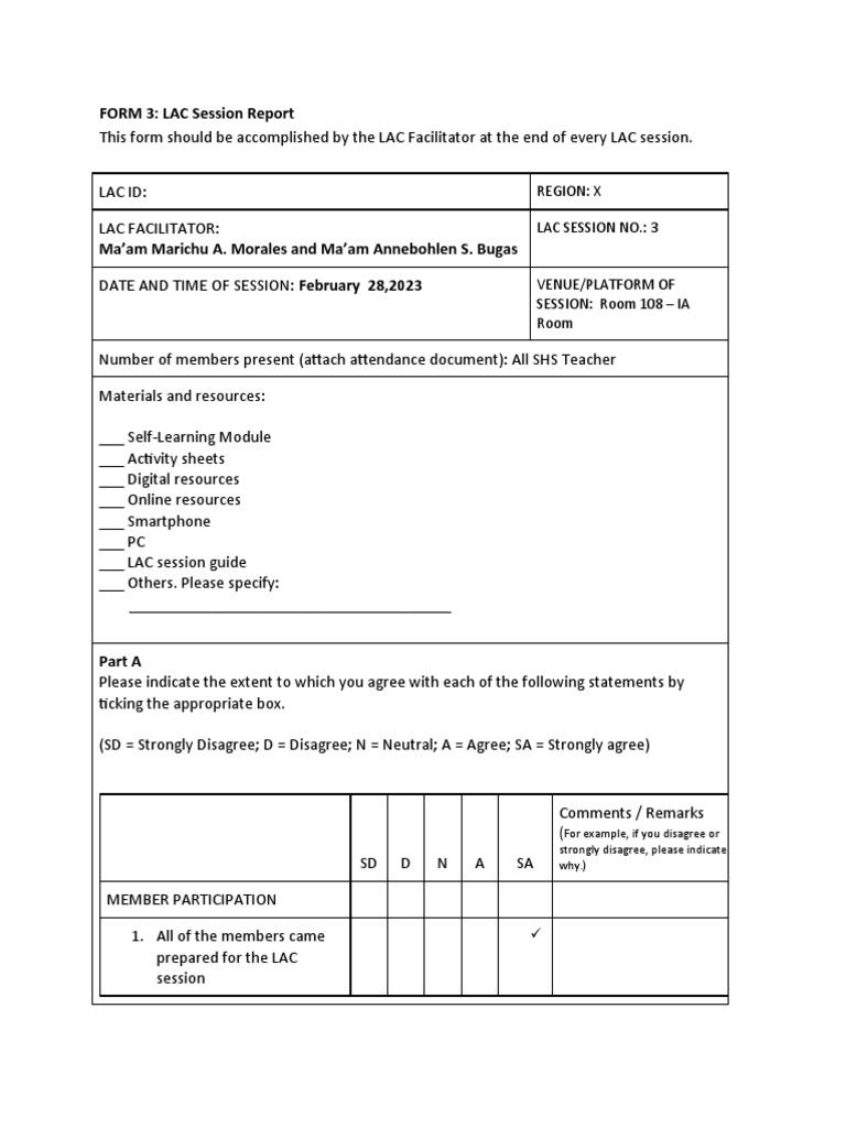 Form 3 LAC Session 3 With Reflection Notes and Feedback 1 | PDF ...