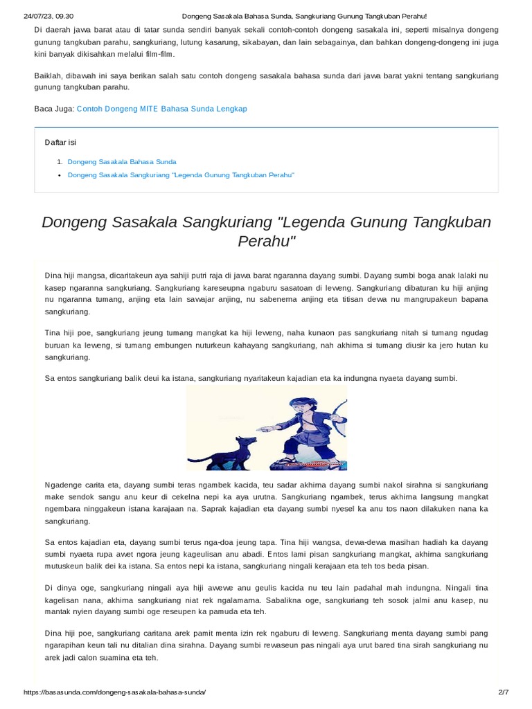 Dongeng Sasakala Bahasa Sunda, Sangkuriang Gunung Tangkuban Perahu! | PDF