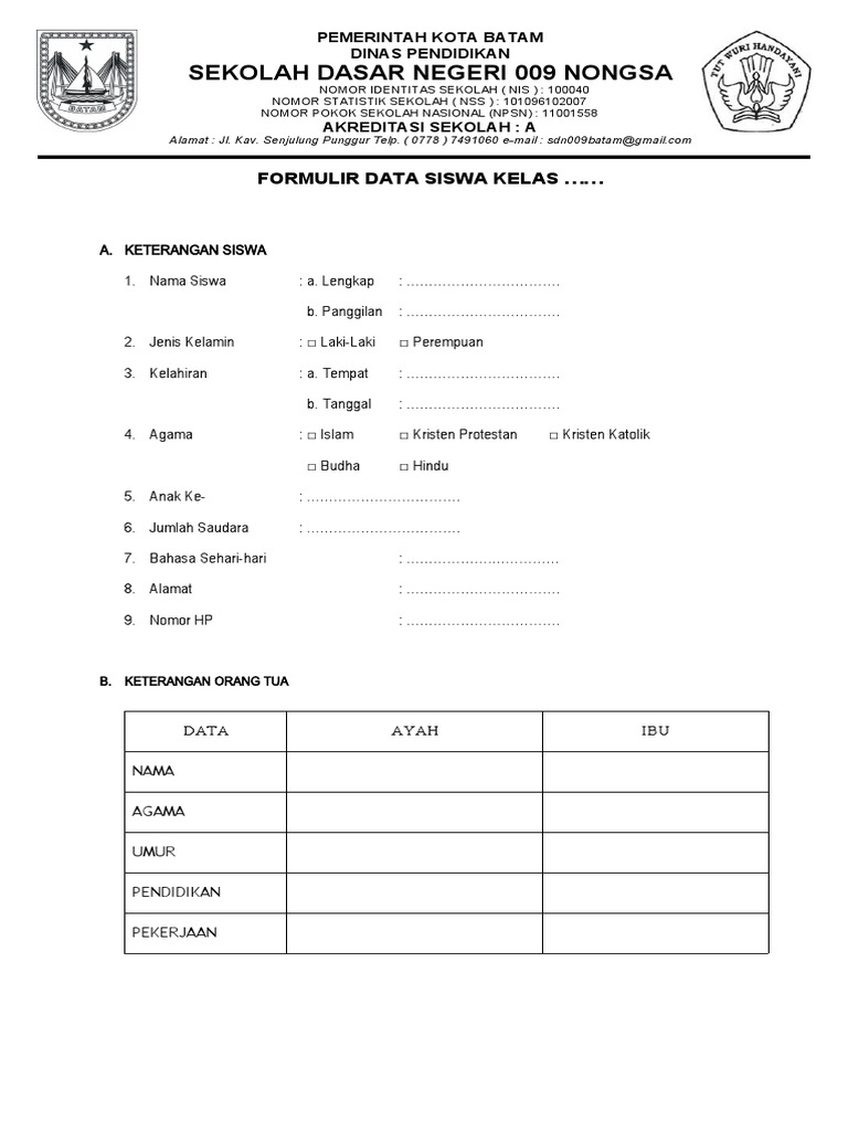 Formulir Data Kelas | PDF