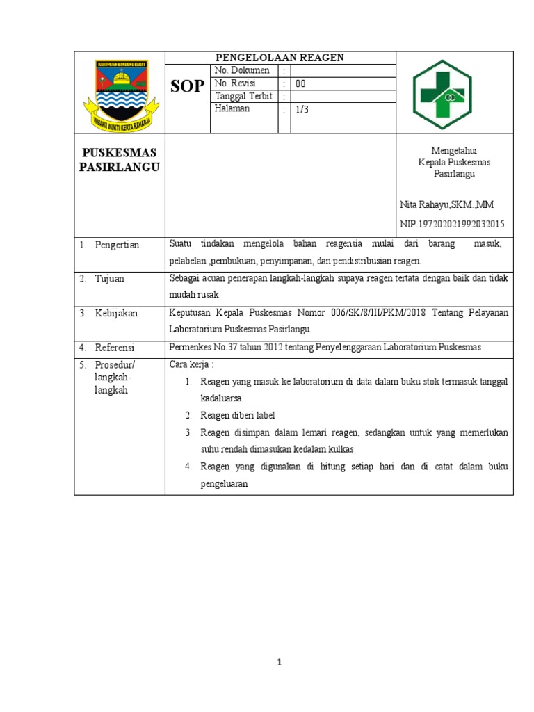 Sop Pengelolaan Reagen | PDF