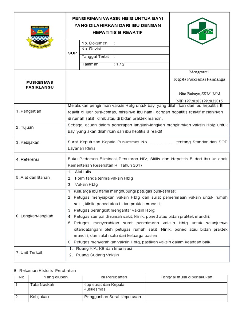 SOP Pengiriman Vaksin HbIg | PDF