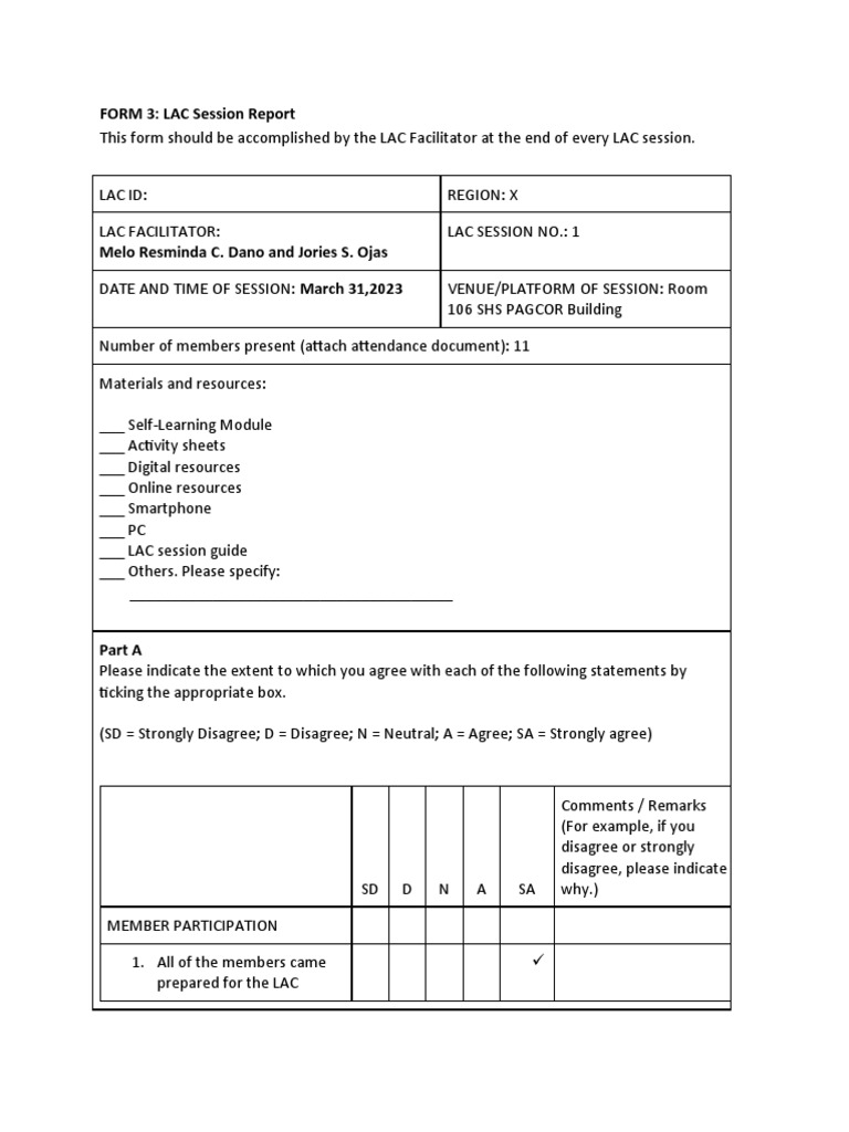 Form 3 LAC 1ST SESSION | PDF | Teachers | Human Communication
