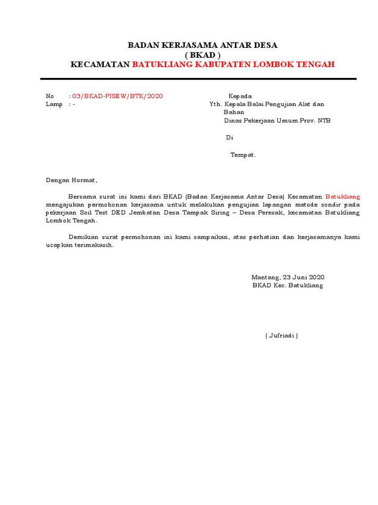 Surat Permohonan Sondir Dan JMF | PDF