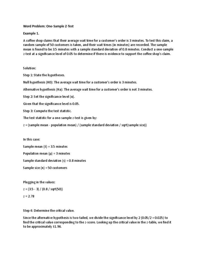 Word Problem Stat Ztest | PDF | Statistical Significance | Statistical ...