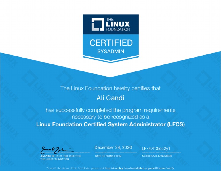 Ali Gandi Linux Foundation Certified System Administrator Lfcs Certificate | PDF