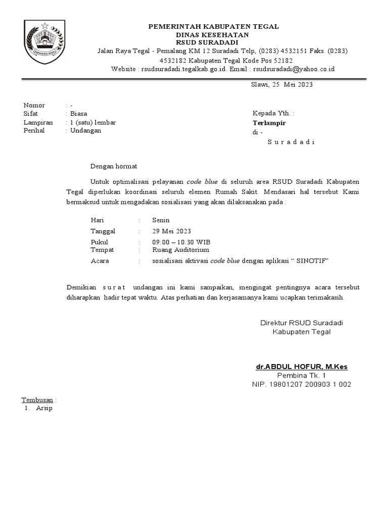 Undangan Sosialisasi Code Blue | PDF