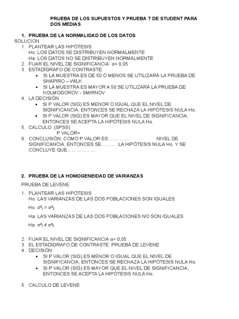 Pruebas T de Student y Supuestos | PDF | Valor P | Prueba T de Student