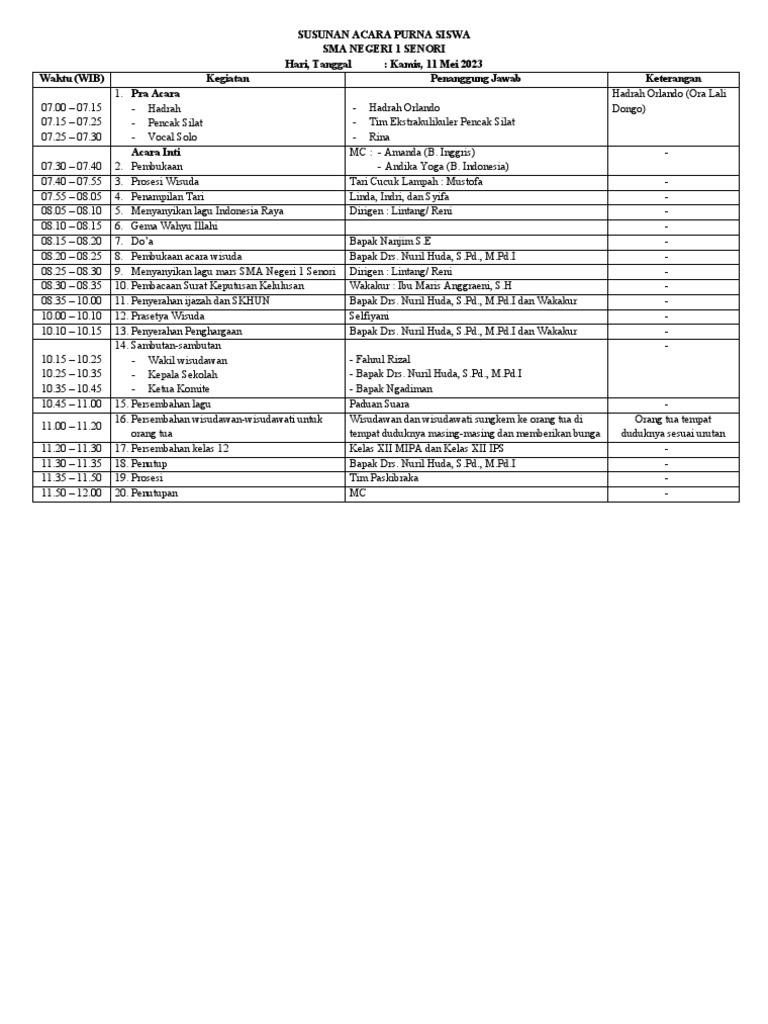 Susunan Acara Purna Siswa 22'23 | PDF