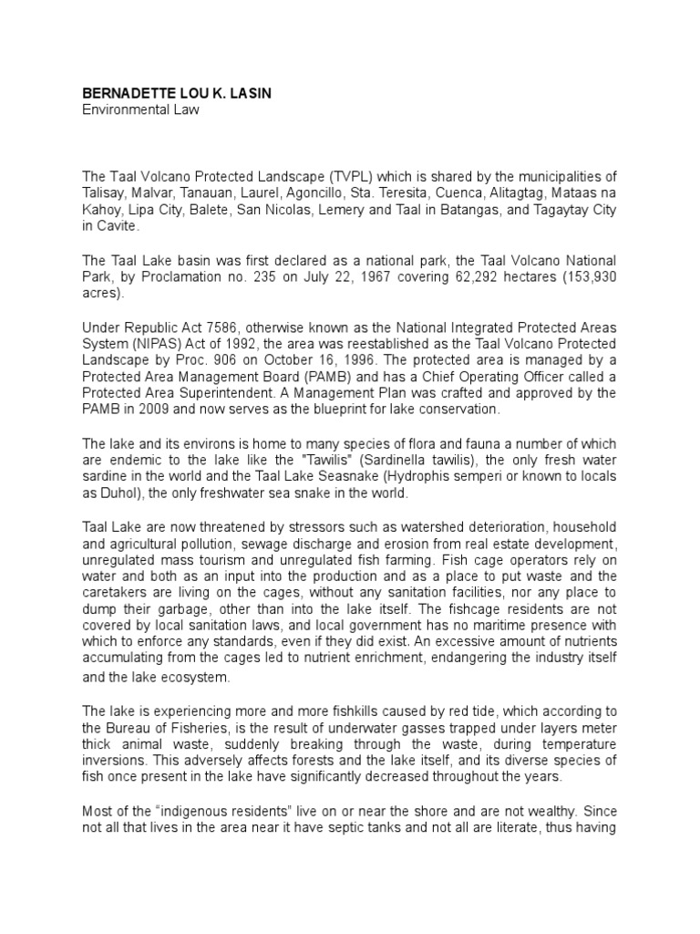 Taal Volcano Protected Landscape Overview | PDF | Environmental Science ...