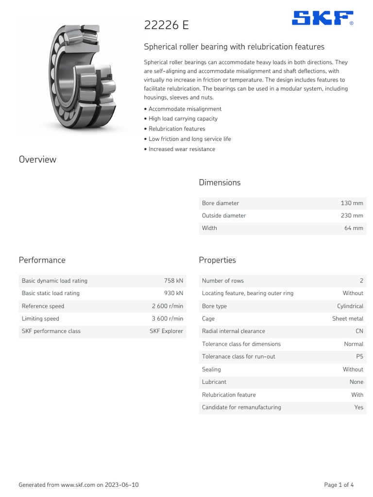 Skf 22226 E Specification Pdf License Websites