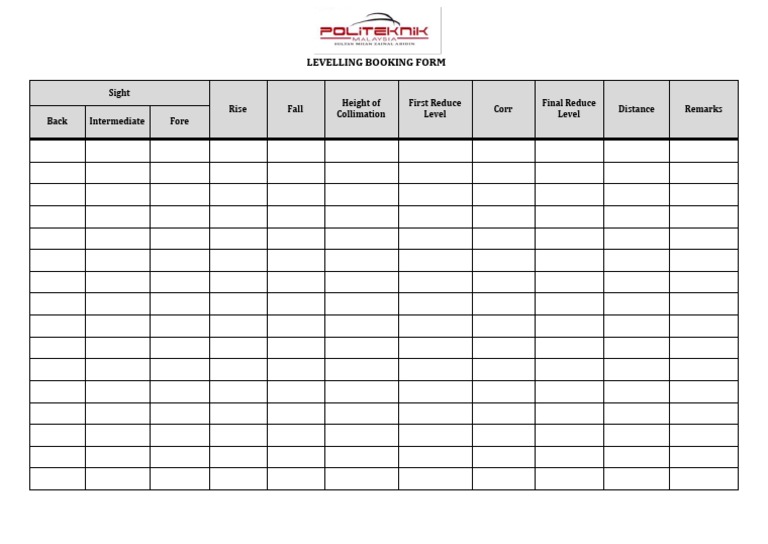 Levelling Booking Form Template | PDF