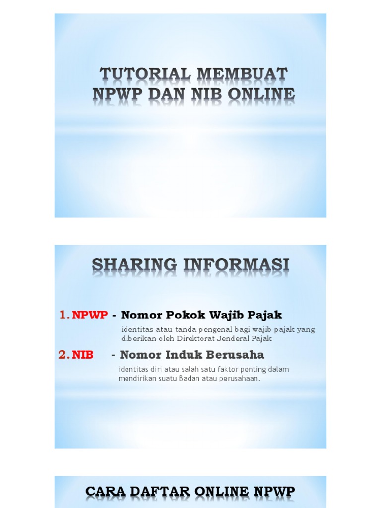 Panduan Pendaftaran NPWP dan NIB Online | PDF