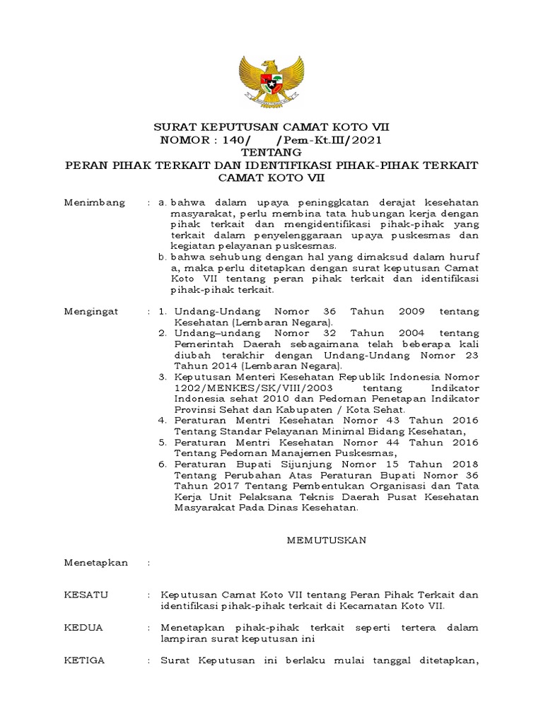 Surat Keputusan Camat Koto Vii NOMOR: 140/ /Pem-Kt - III/2021 Tentang ...