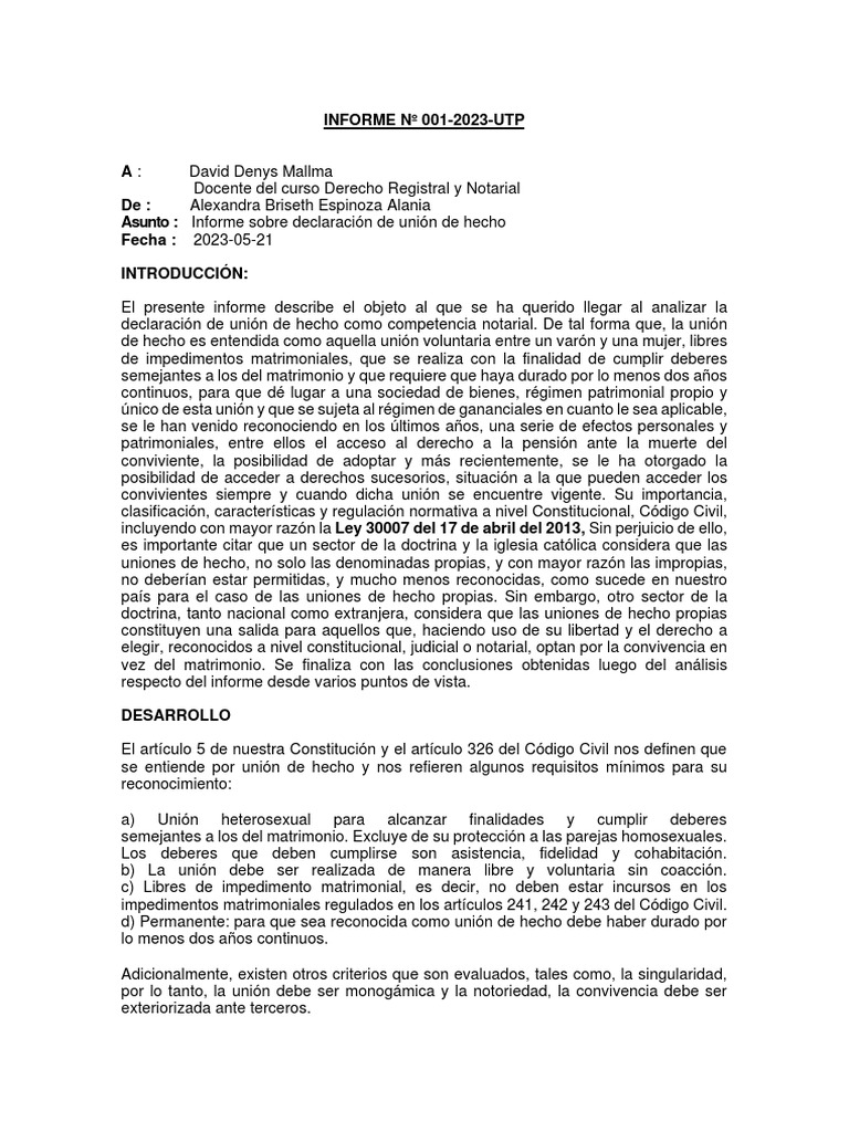 s8 - Informe Registral y Notarial | PDF | Asociación doméstica | Matrimonio