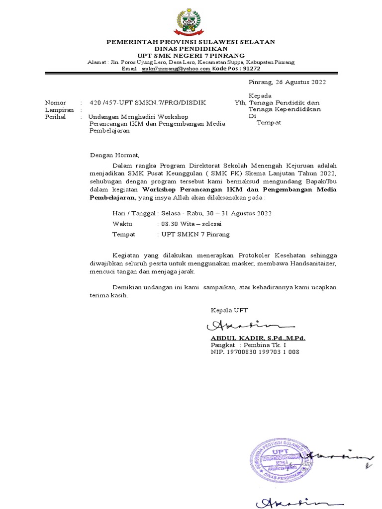 SURAT UNDANGAN Workshop Perancangan IKM Dan Pengembangan Media | PDF